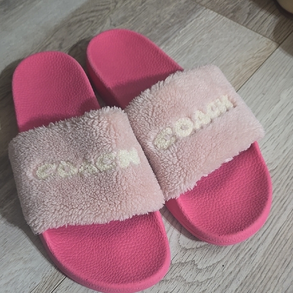 Coach | Shoes | Coach Pink Fuzzy Slides | Poshmark